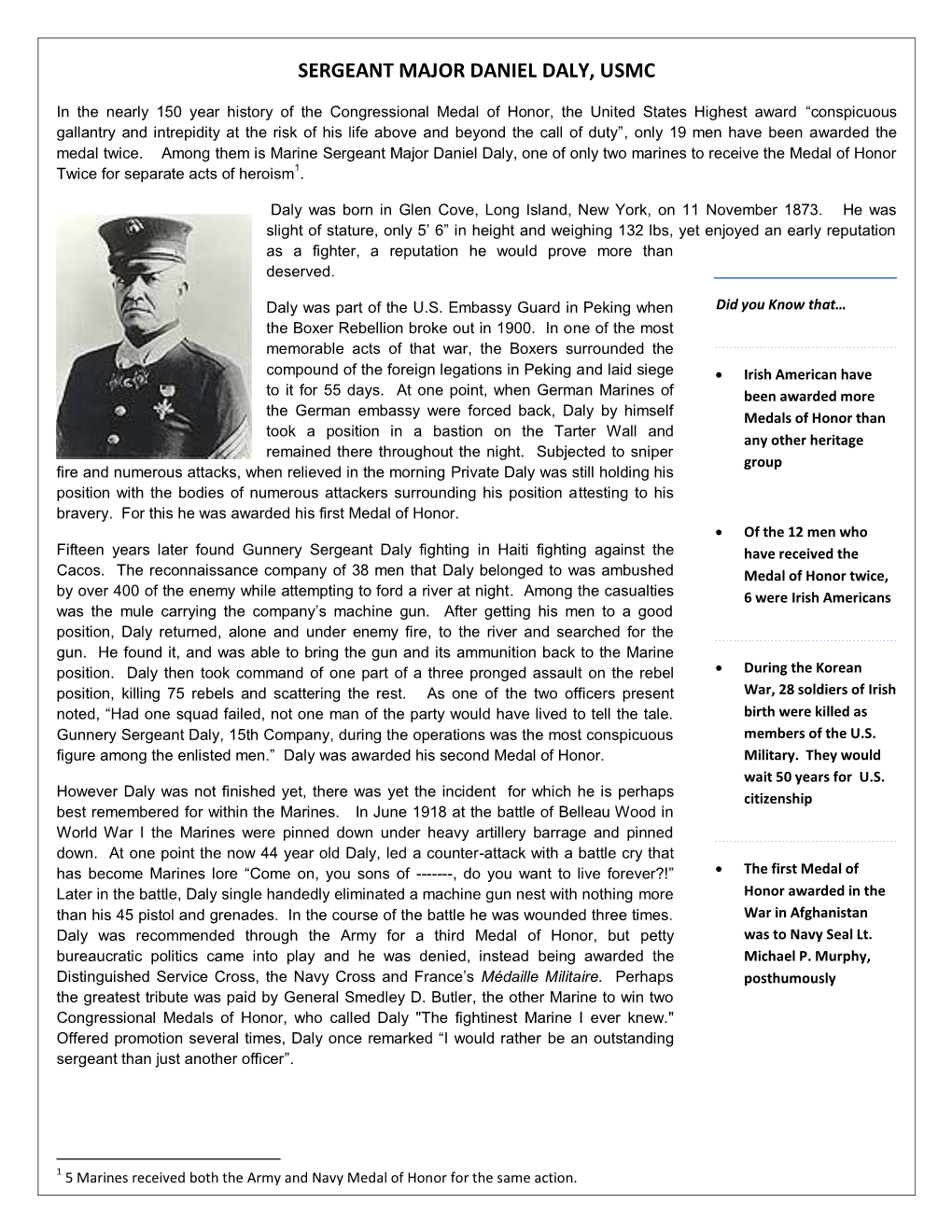 Sergeant Major Daniel Daly, Usmc - DocsLib