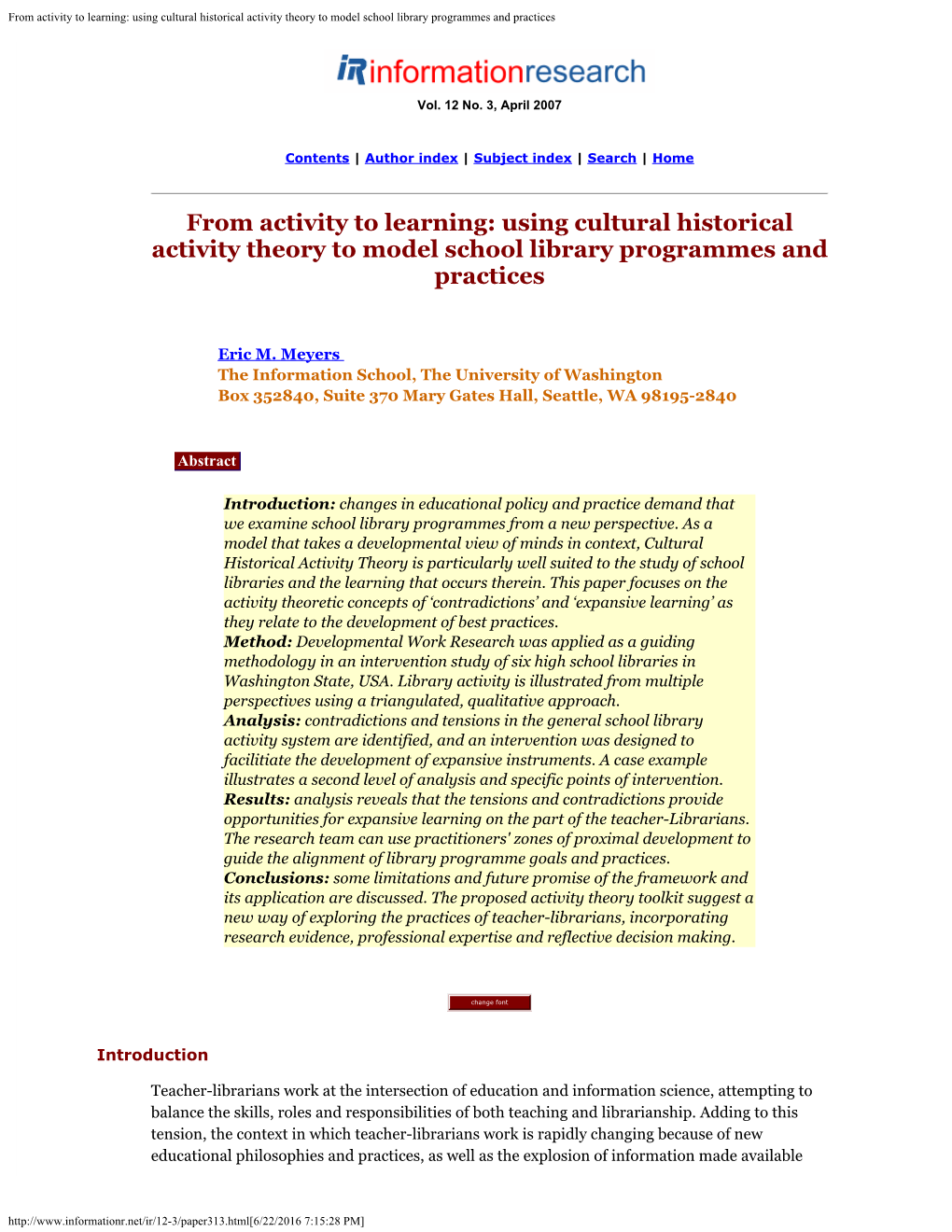 Using Cultural Historical Activity Theory to Model School Library ...