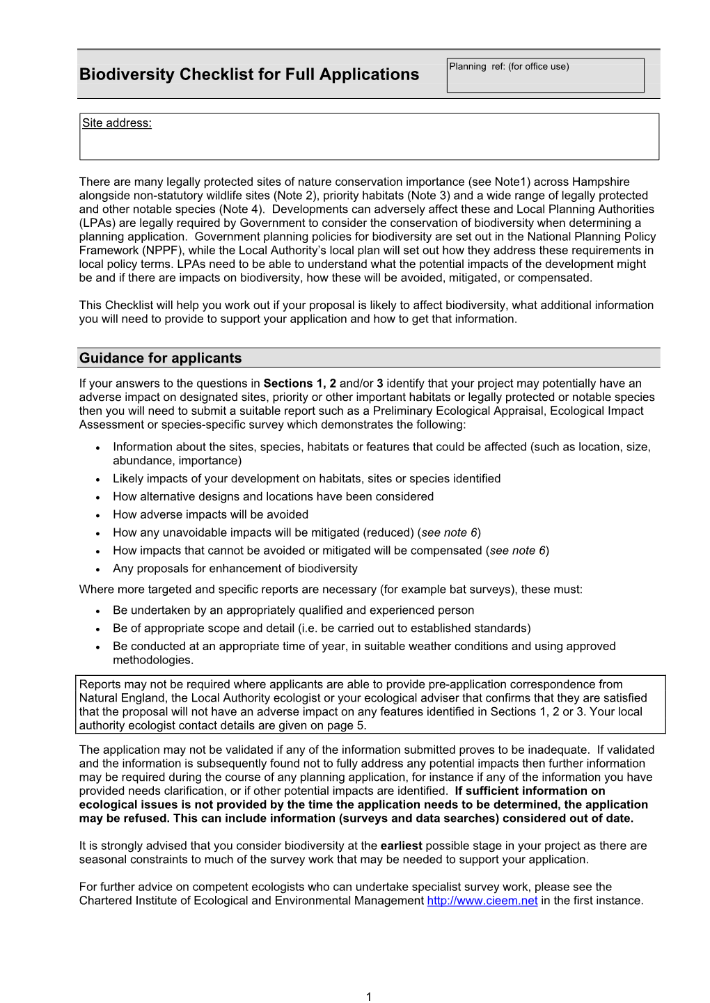 Biodiversity Checklist Full Applications - DocsLib