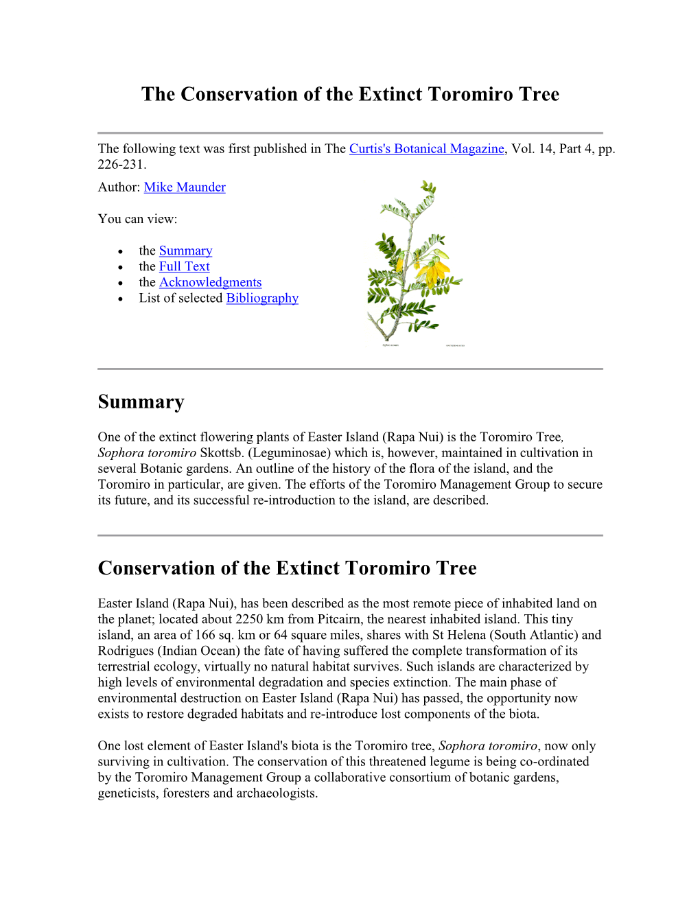 The Conservation of the Extinct Toromiro Tree - DocsLib