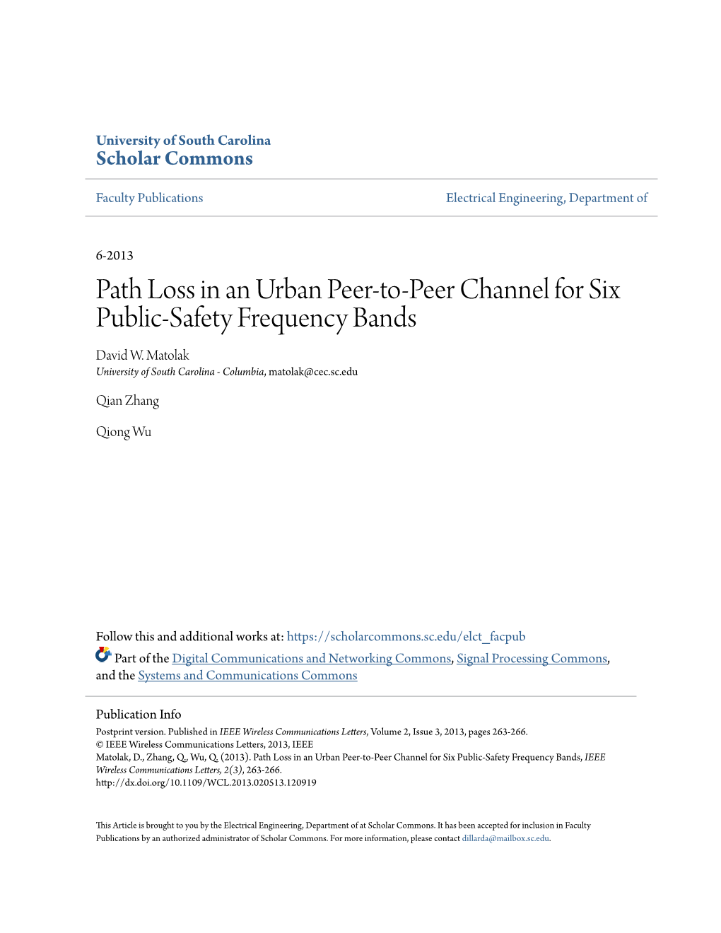 Path Loss in an Urban Peer-To-Peer Channel for Six Public-Safety ...