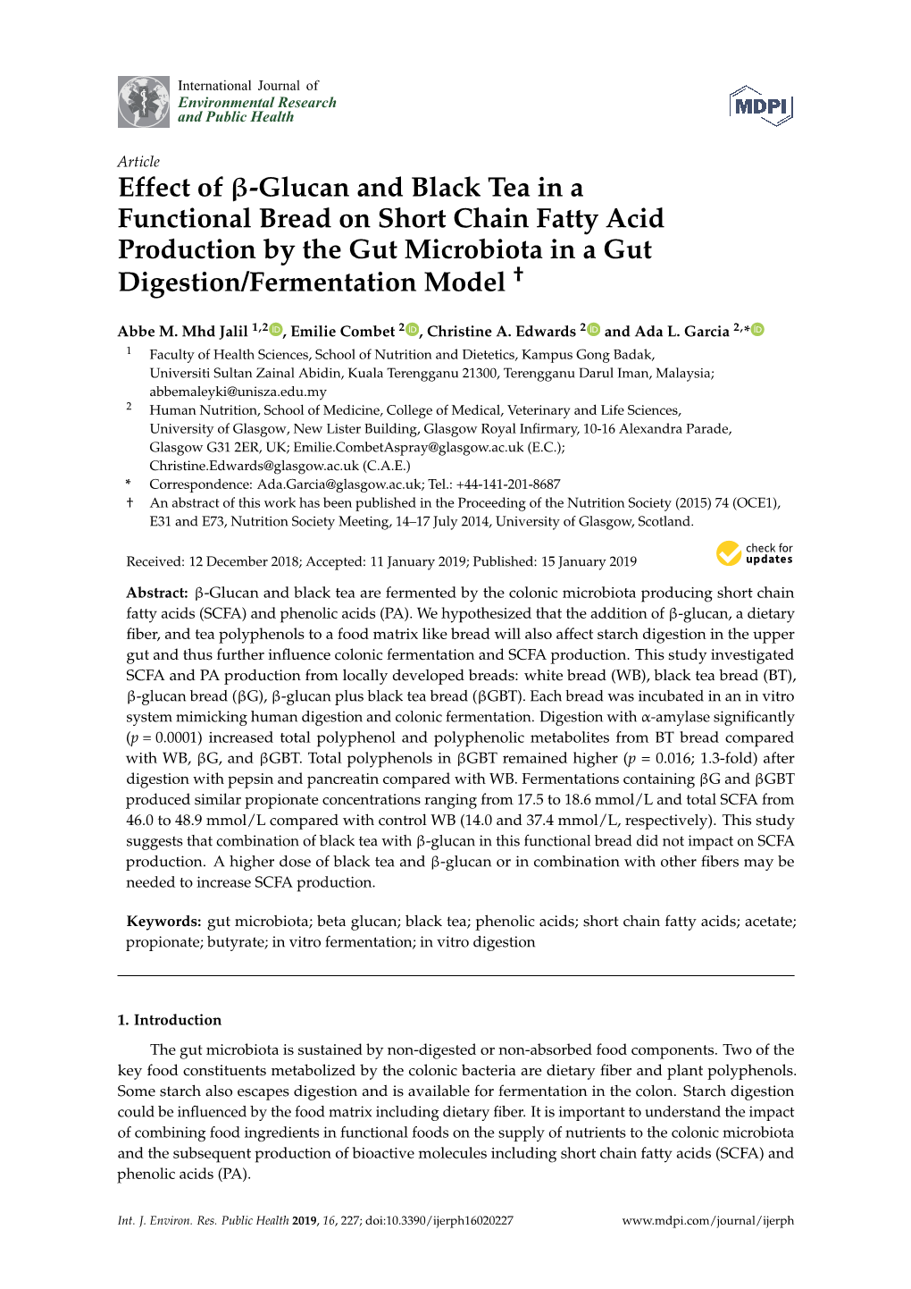 Glucan and Black Tea in a Functional Bread on Short Chain Fatty Acid ...