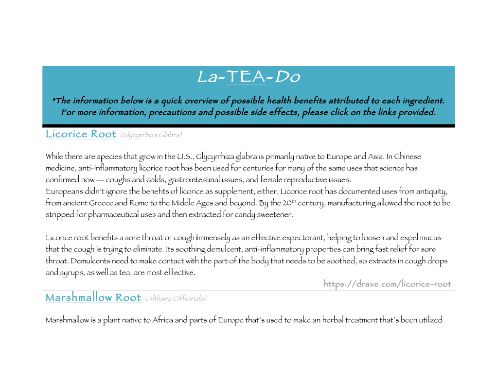La-TEA-Do Ingredients Info & Benefits - DocsLib