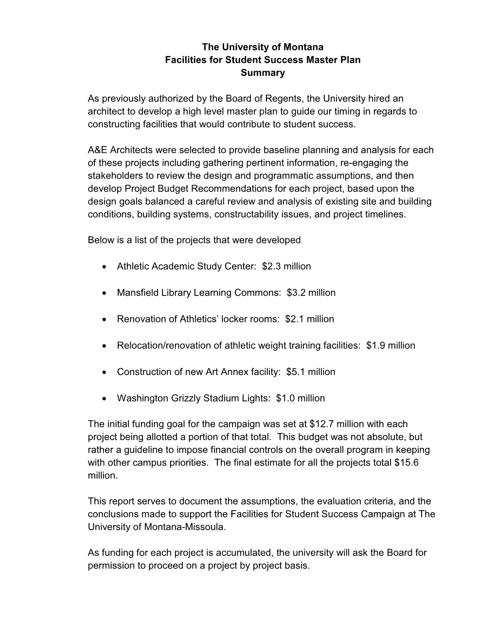 The University of Montana Facilities for Student Success Master Plan ...