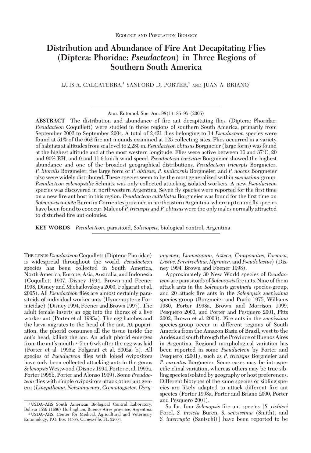 Distribution and Abundance of Fire Ant Decapitating Flies (Diptera ...