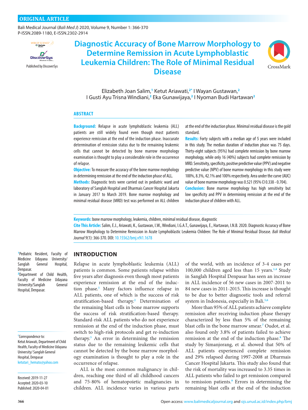 Diagnostic Accuracy of Bone Marrow Morphology to Determine Remission in ...