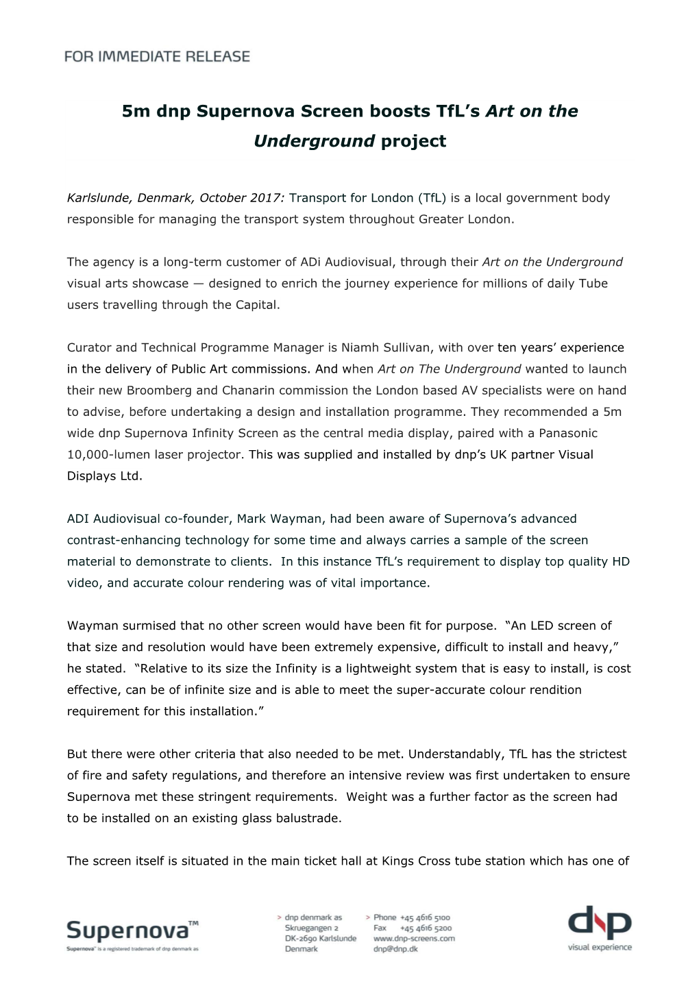 5M Dnp Supernova Screen Boosts Tfl's Art on the Underground Project ...