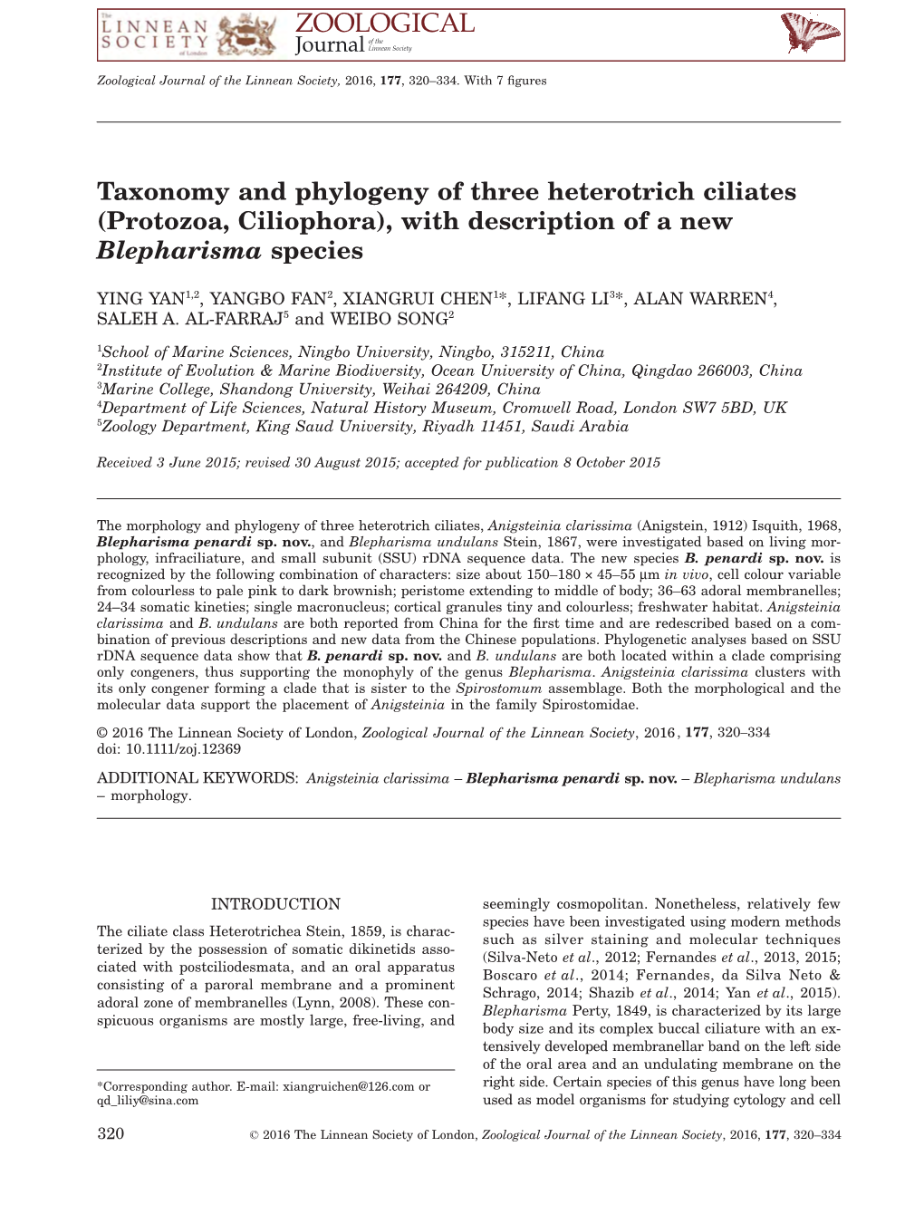 Taxonomy and Phylogeny of Three Heterotrich Ciliates (Protozoa ...