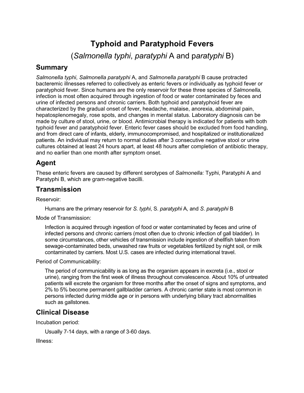 Typhoid and Paratyphoid Fevers (Salmonella Typhi , Paratyphi a And ...