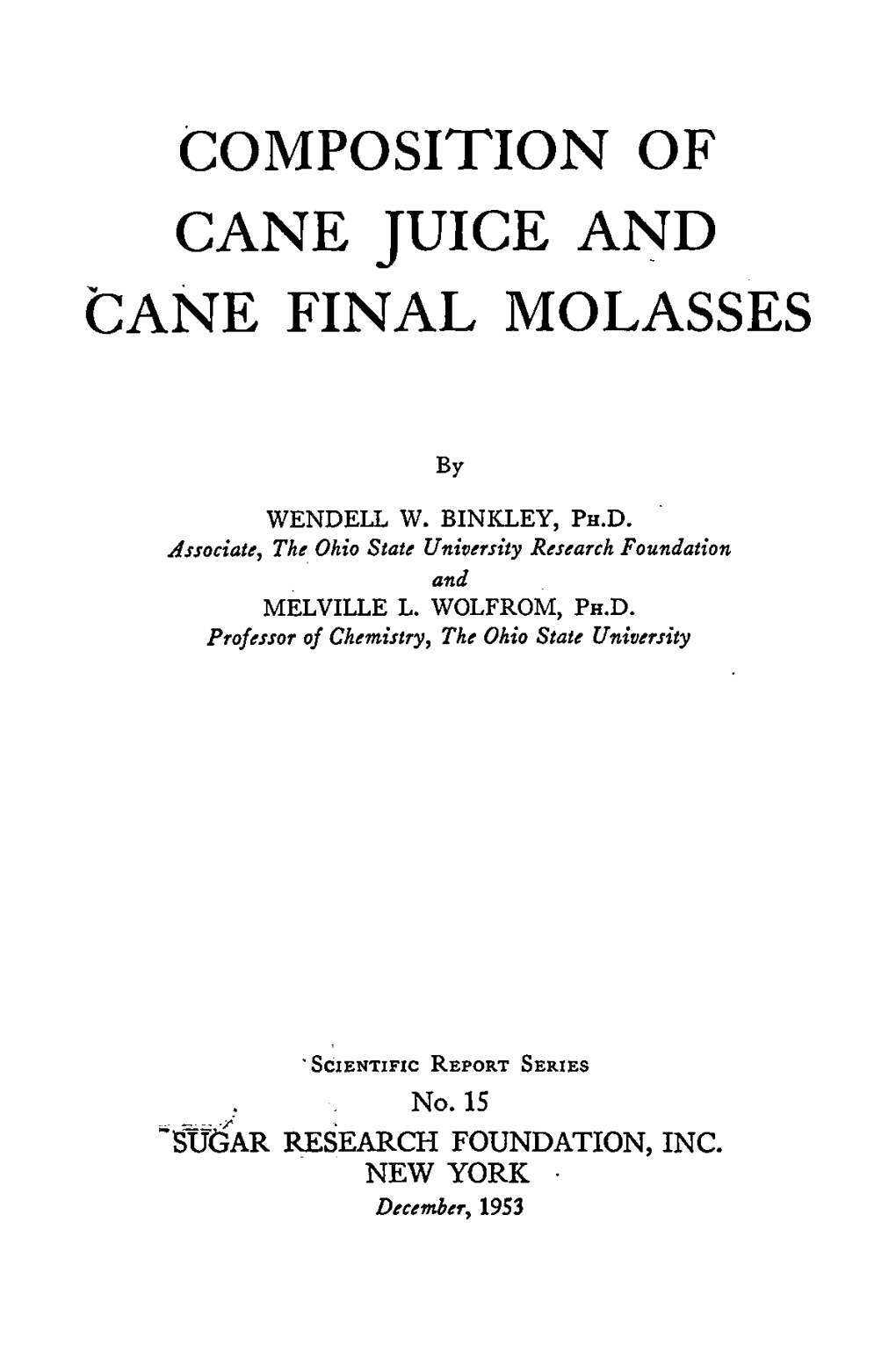 Composition of Cane Juice and Cane Final Molasses - DocsLib