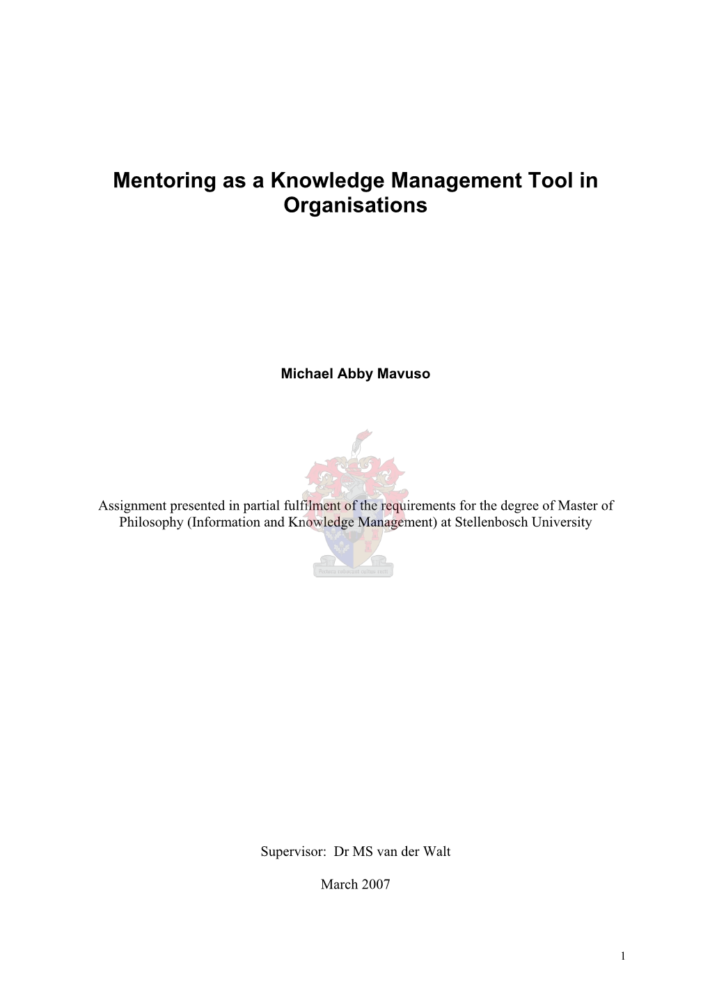 Mentoring As a Knowledge Management Tool in Organisations - DocsLib