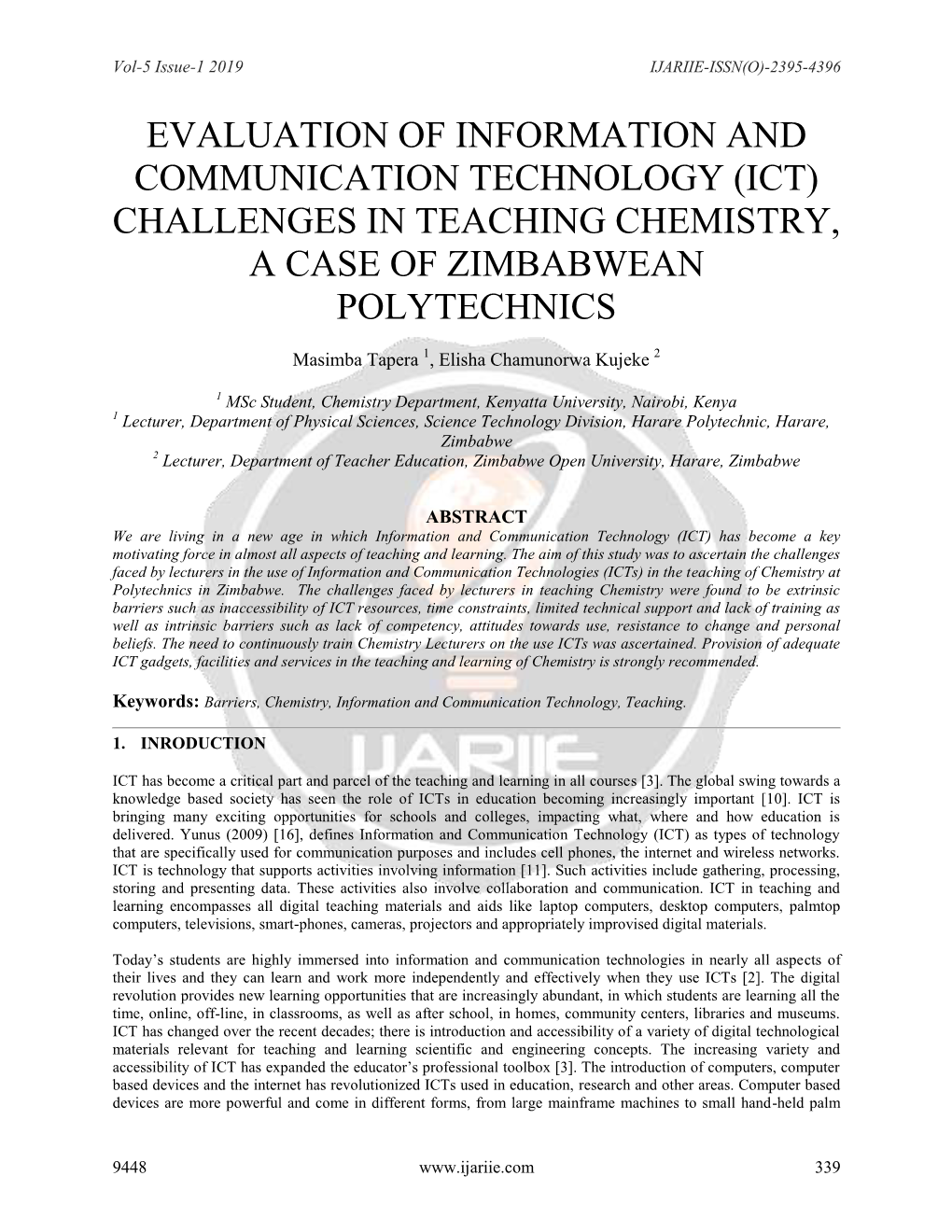 (Ict) Challenges in Teaching Chemistry, a Case of Zimbabwean ...