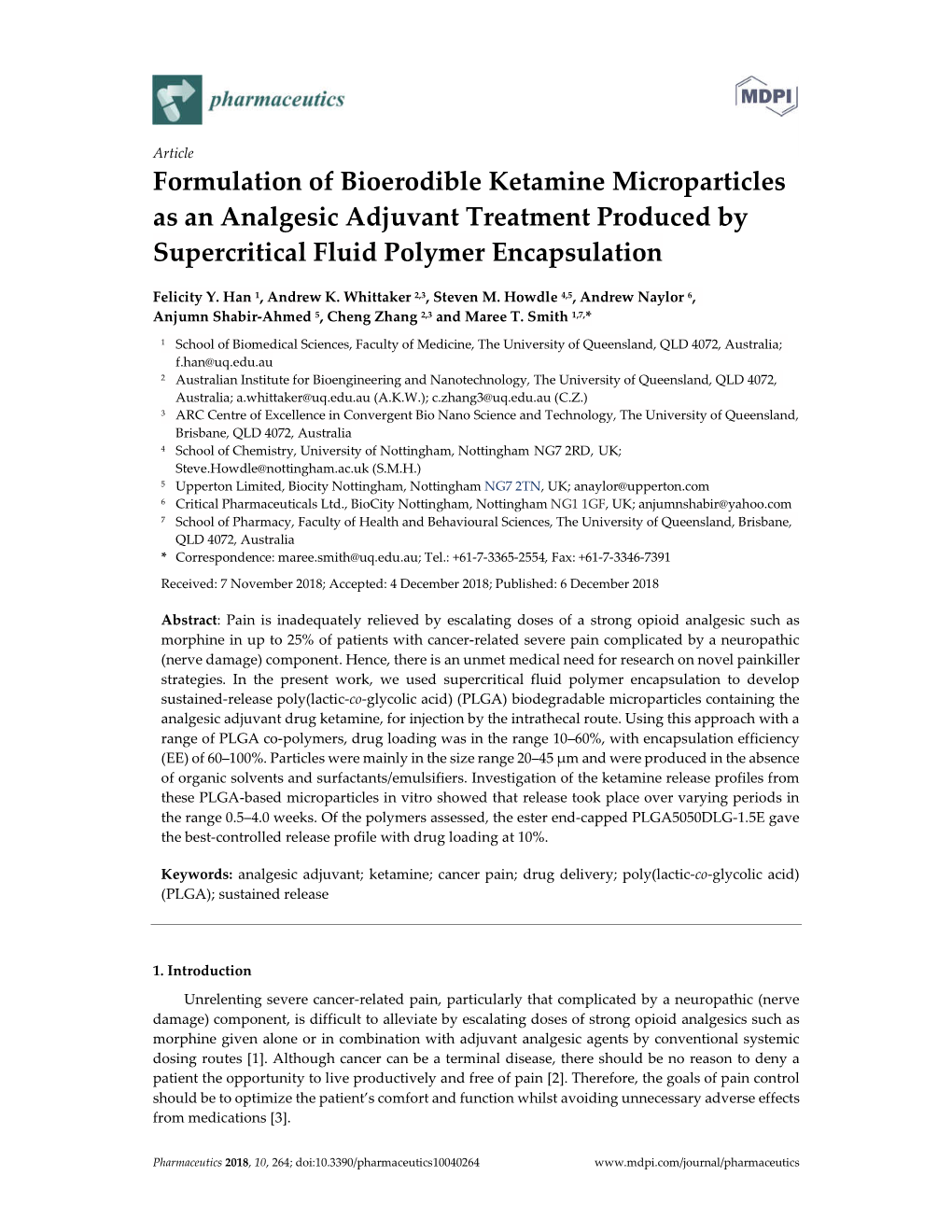 Formulation of Bioerodible Ketamine Microparticles As an Analgesic ...