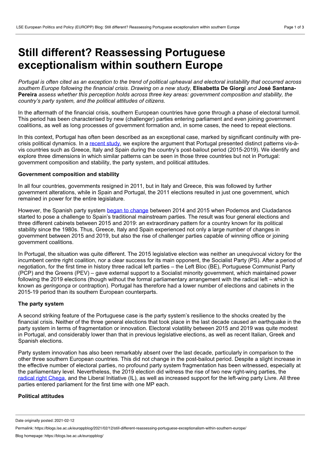 Blog: Still Different? Reassessing Portuguese Exceptionalism Within ...