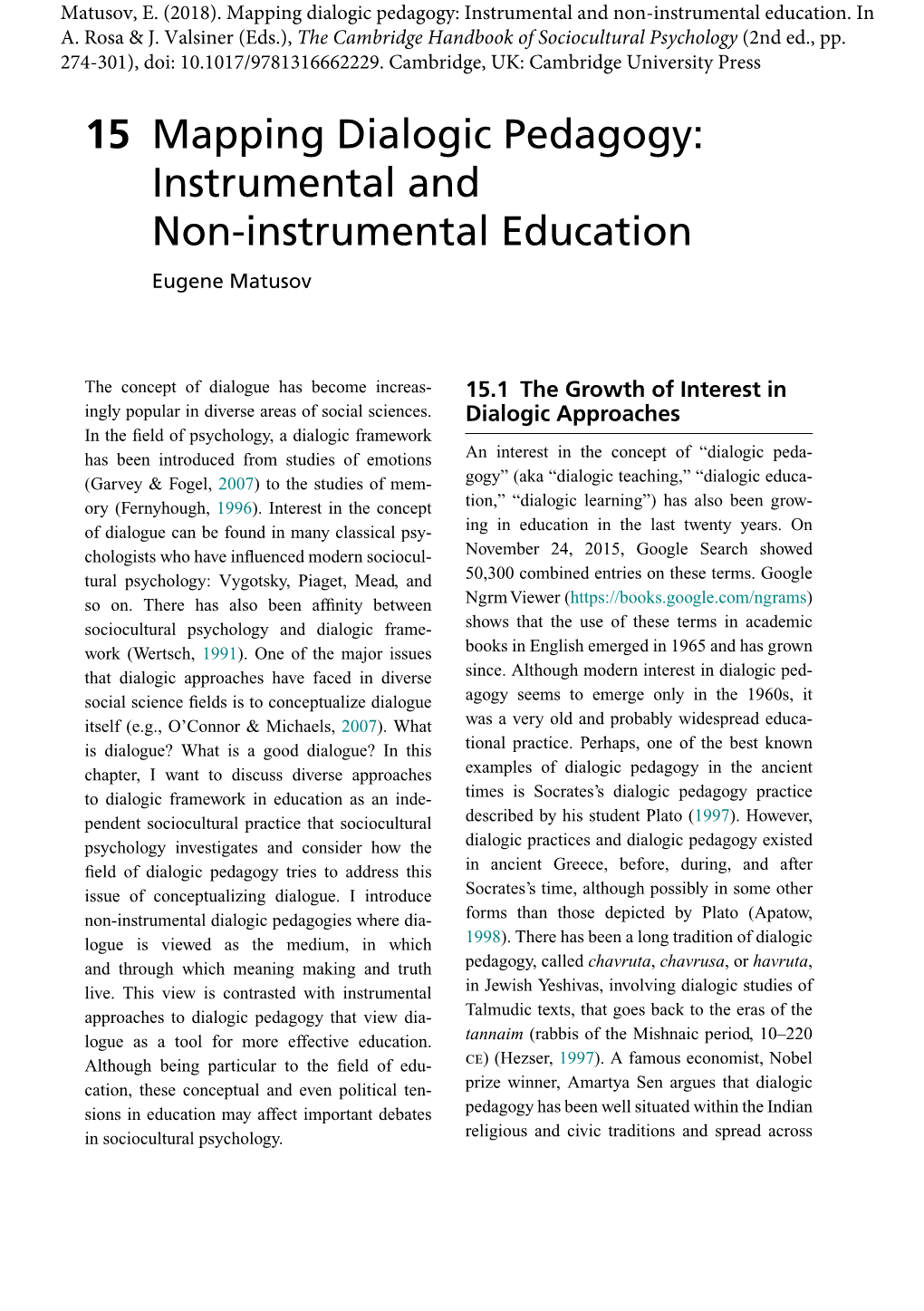 Mapping Dialogic Pedagogy: Instrumental and Non-Instrumental Education ...