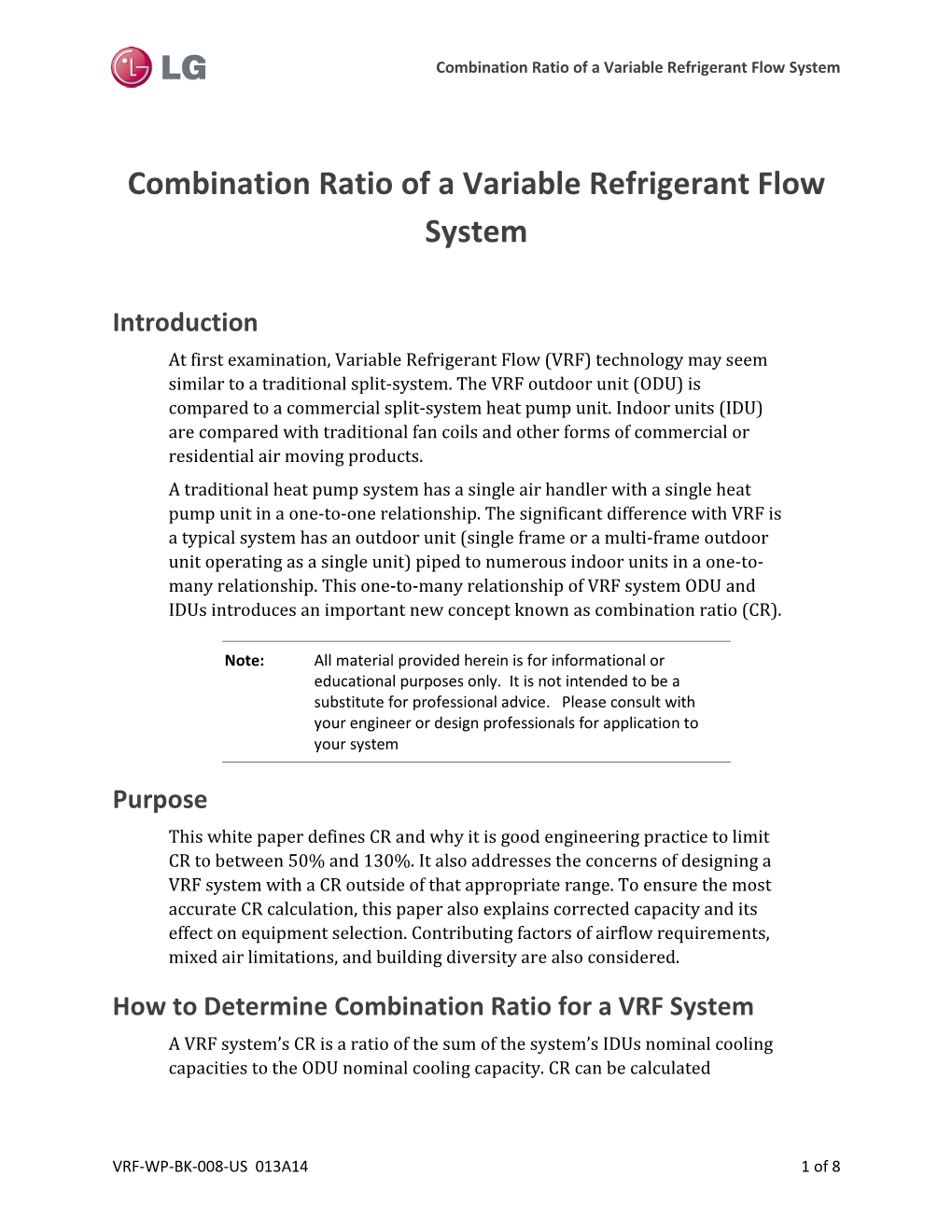 Combination Ratio of a Variable Refrigerant Flow System - DocsLib