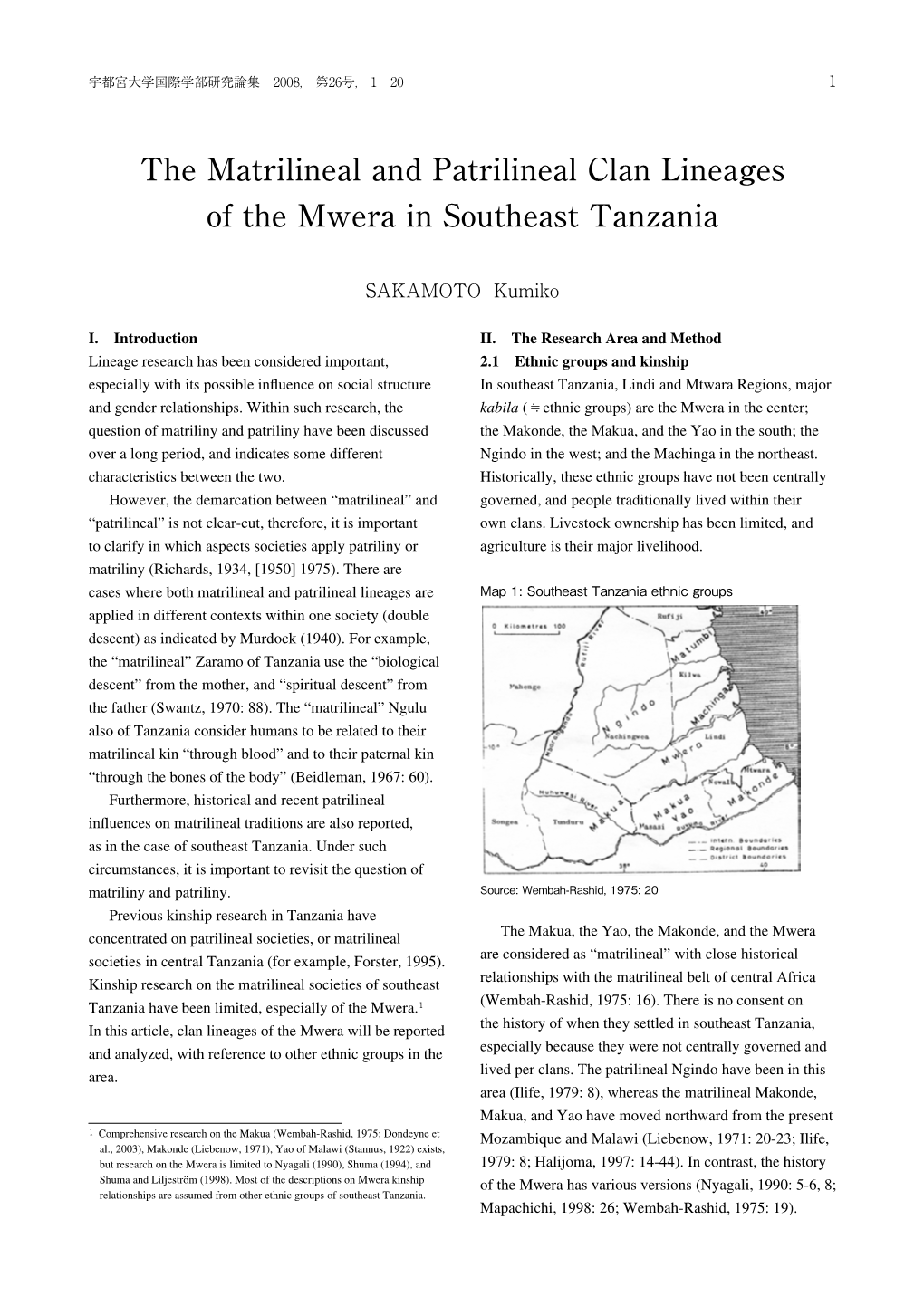 The Matrilineal and Patrilineal Clan Lineages of the Mwera in Southeast ...