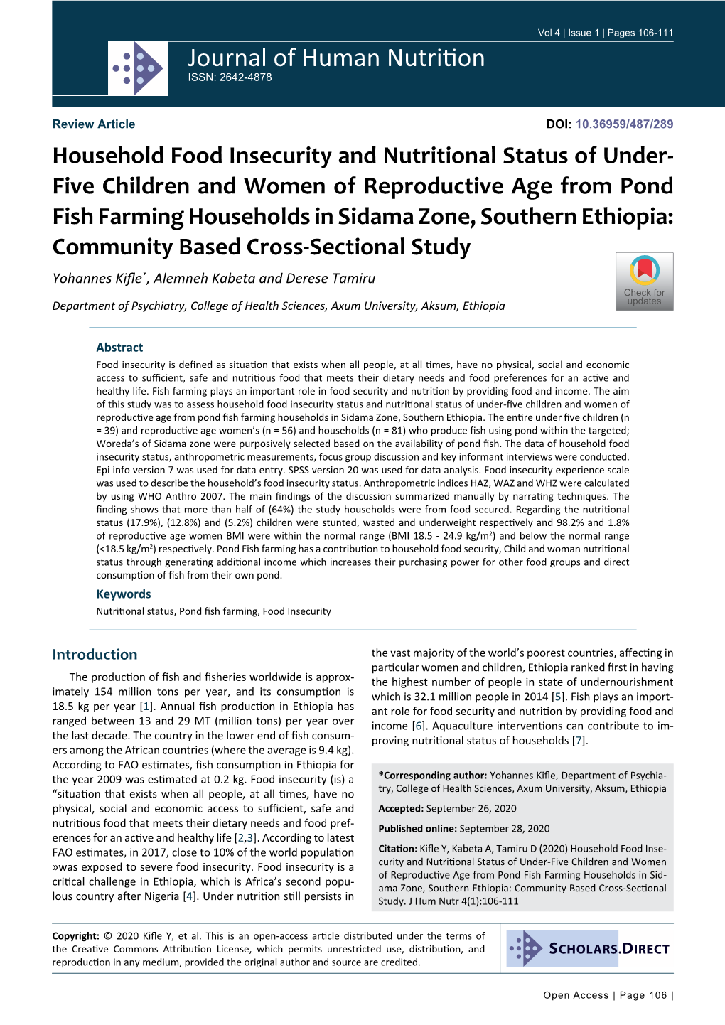 Household Food Insecurity and Nutritional Status of Under-Five - DocsLib
