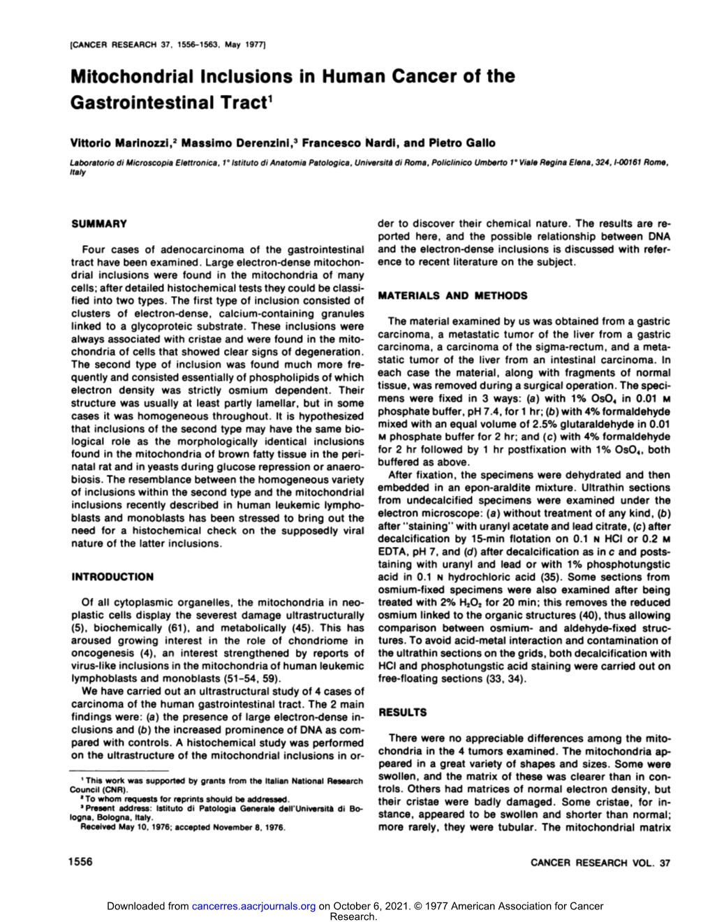 Mitochondrial Inclusions in Human Cancer of the Gastrointestinal Tract ...