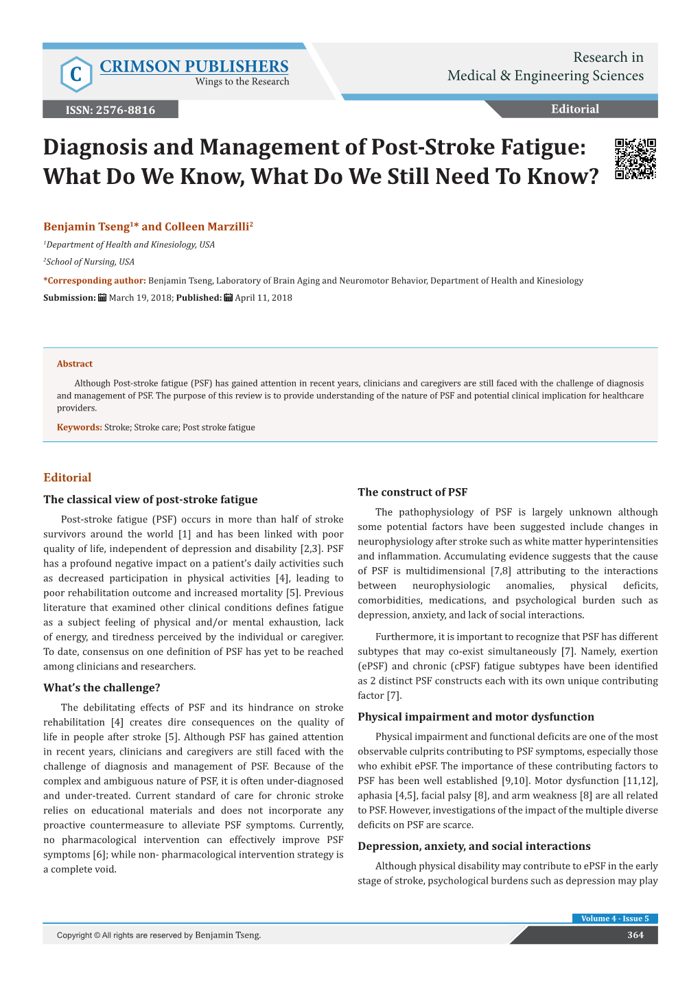 Diagnosis and Management of Post-Stroke Fatigue: What Do We Know, What ...