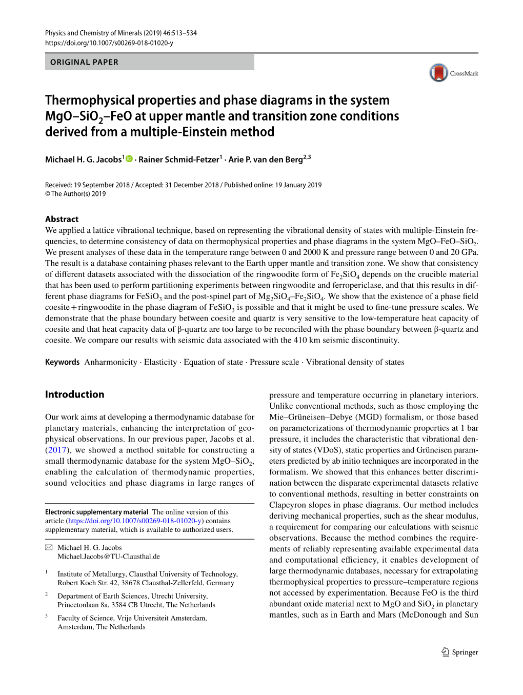 Thermophysical Properties and Phase Diagrams in the System Mgo–Sio2–Feo ...