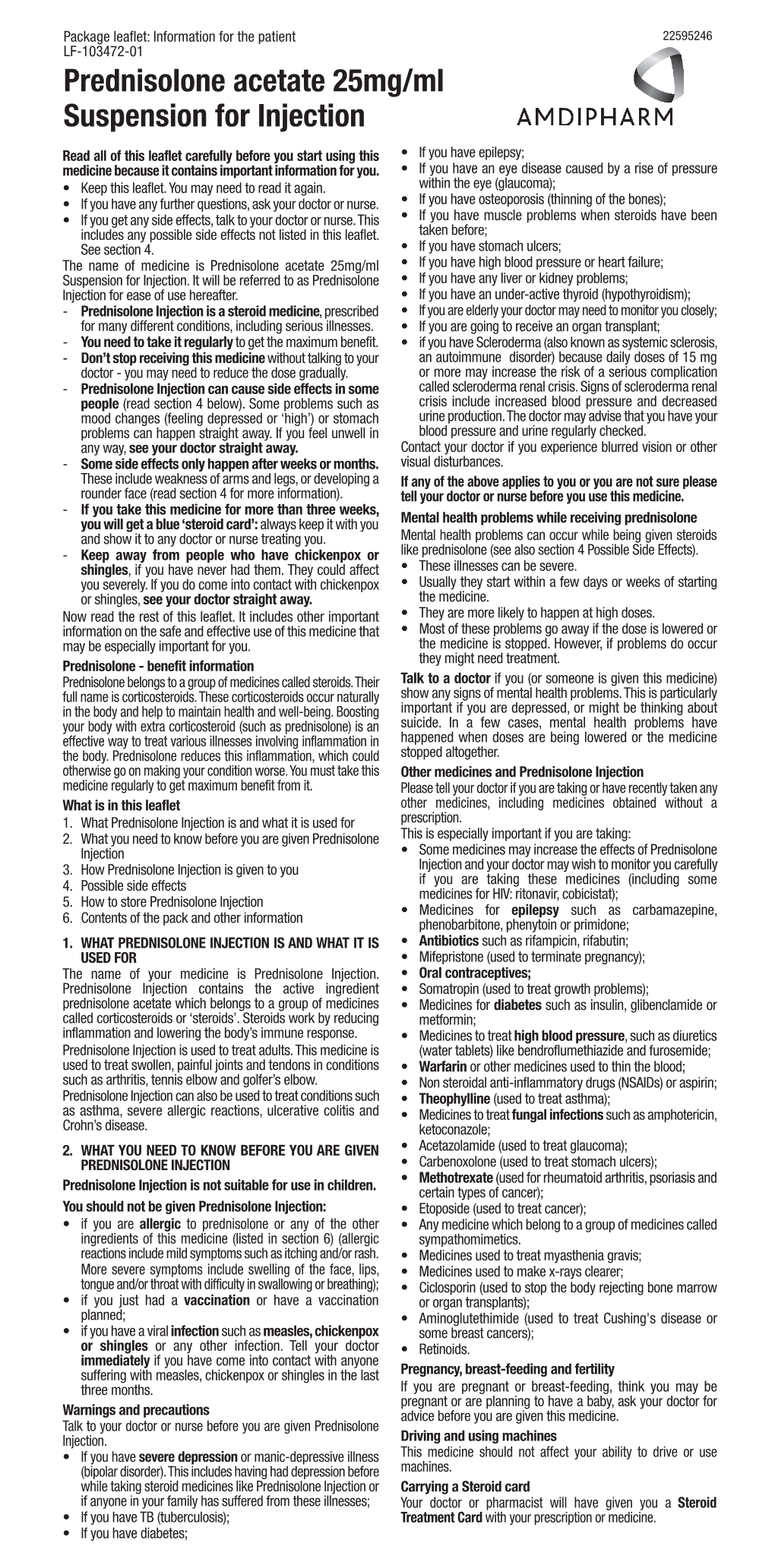 Prednisolone Acetate 25Mg/Ml Suspension for Injection - DocsLib